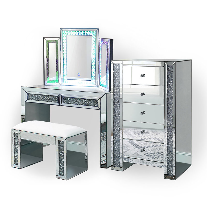 Everly Quinn Glam Diamonds Makeup Vanity Set with Mirror | Wayfair Everly Quinn Glam Diamonds Makeup Vanity Set with Mirror | Wayfair